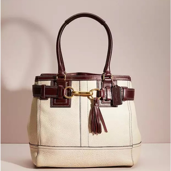 Coach | Bags | Coach Hampton Book Tote Pebbled Leather Burgundy And ...